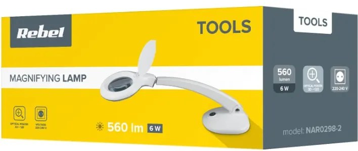 Stolní lampa s lupou REBEL NAR0298-2 3D + 12D, 6W (30x2835SMD)