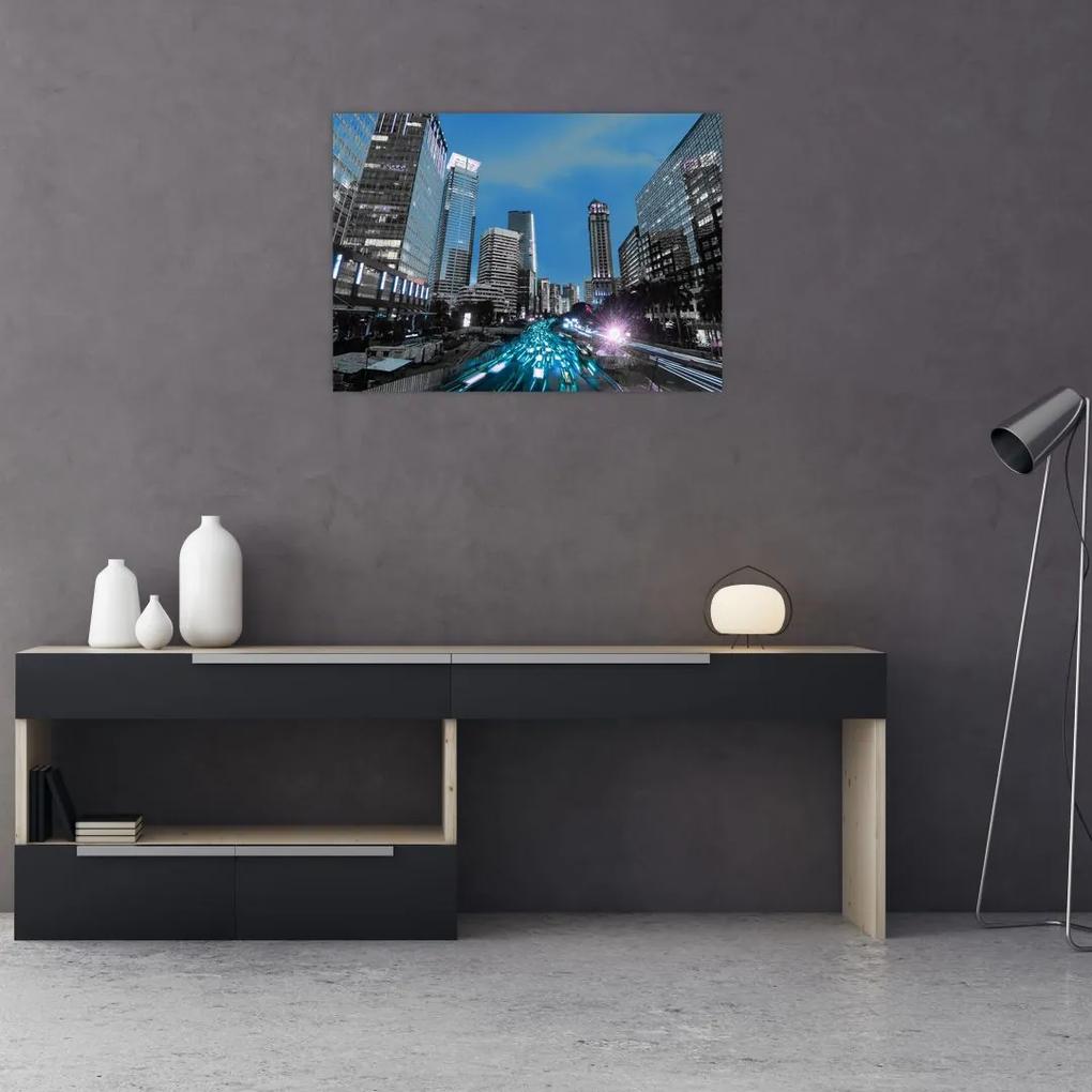 Skleněný obraz nočního města (70x50 cm)