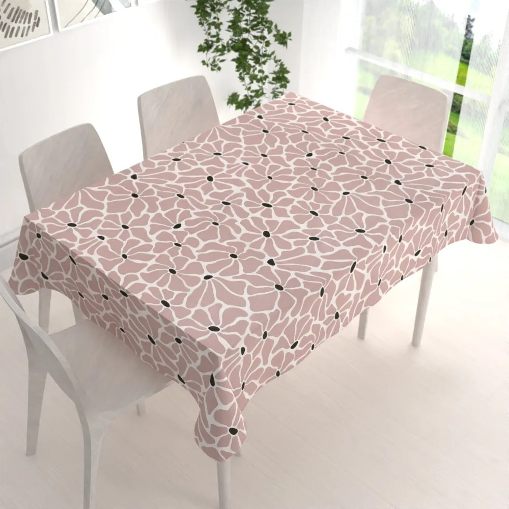 Biante Bavlněný obdélníkový ubrus Sandra SA-483 Hnědorůžové designové květy na bílém 60x100 cm
