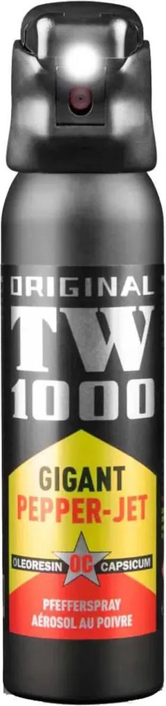 TW1000 Pepřový sprej Jet Gigant s LED světlem, pojistkou a pružinovým vyklápěcím uzávěrem 150 ml
