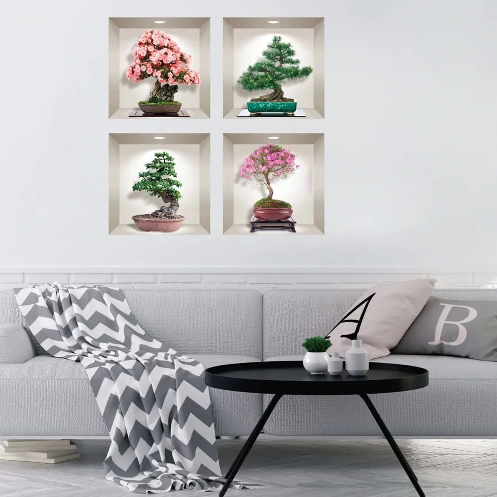 Sada 4 3D samolepek na zeď Ambiance Bonsai of Seasons