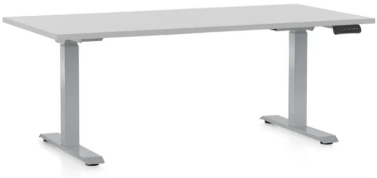 Výškově nastavitelný stůl OfficeTech D, 160 x 80 cm, šedá podnož, světle šedá