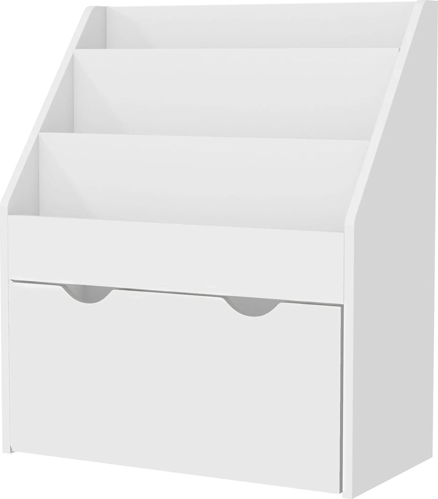 AIYAPLAY Dětský knihovnička 3-8 let se 3 policemi a spodním šuplíkem, MDF dřevěný regál na hračky, 62,5x30x70 cm, Bílá | Aosom