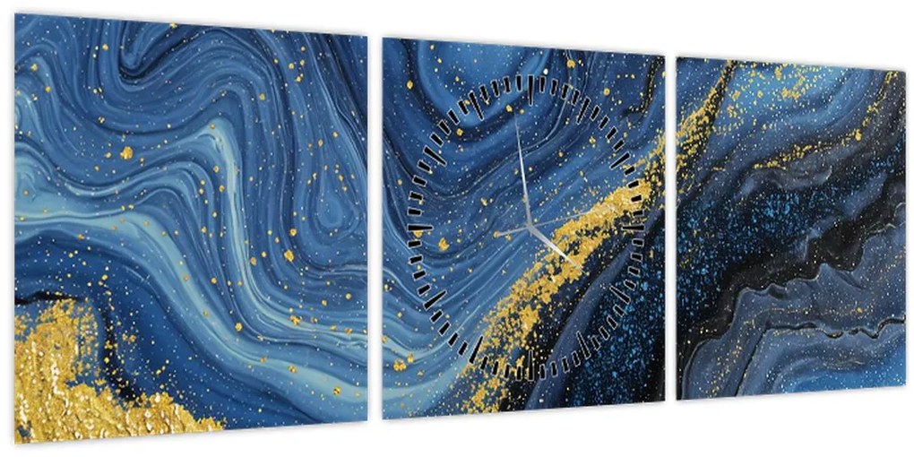 Obraz -Modro-zlatá abstrakce (s hodinami) (90x30 cm)