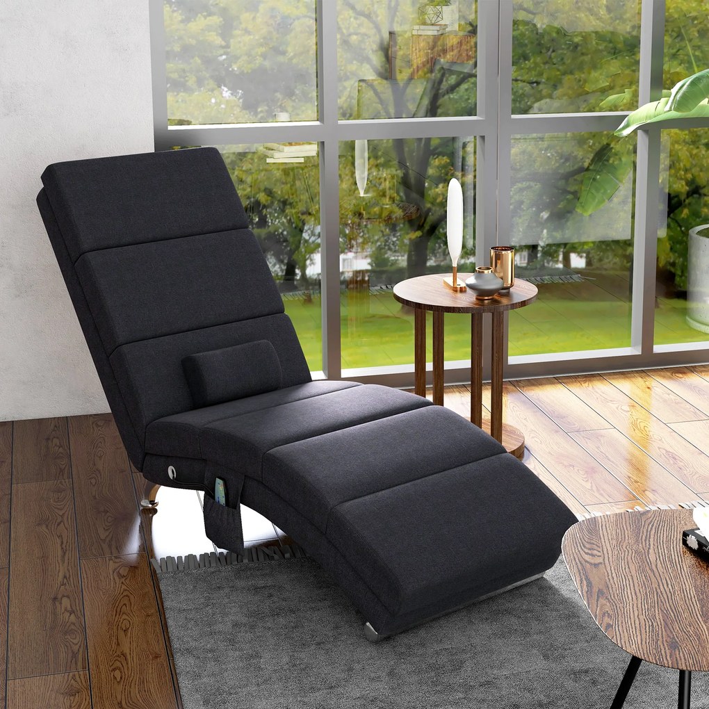 HOMCOM Masážní křeslo, relaxační křeslo, ležení křeslo s 8 vibračními body, 5 režimů, 56 x 168 x 84 cm, černá