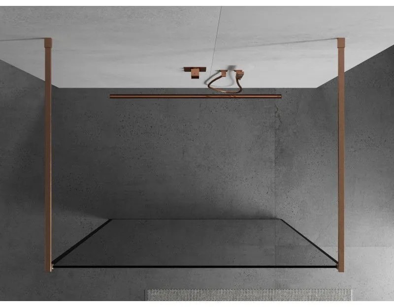 Mexen Kioto, sprchová zástěna Walk-In 140 x 200 cm, 8mm sklo černý vzor, měděný matný profil, 800-140-002-65-70