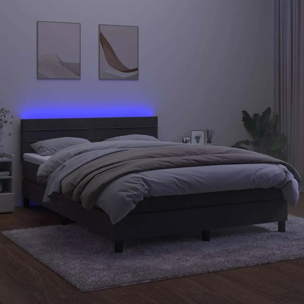 Box spring postel s matrací a LED tmavě šedá 140x190 cm samet 3134460