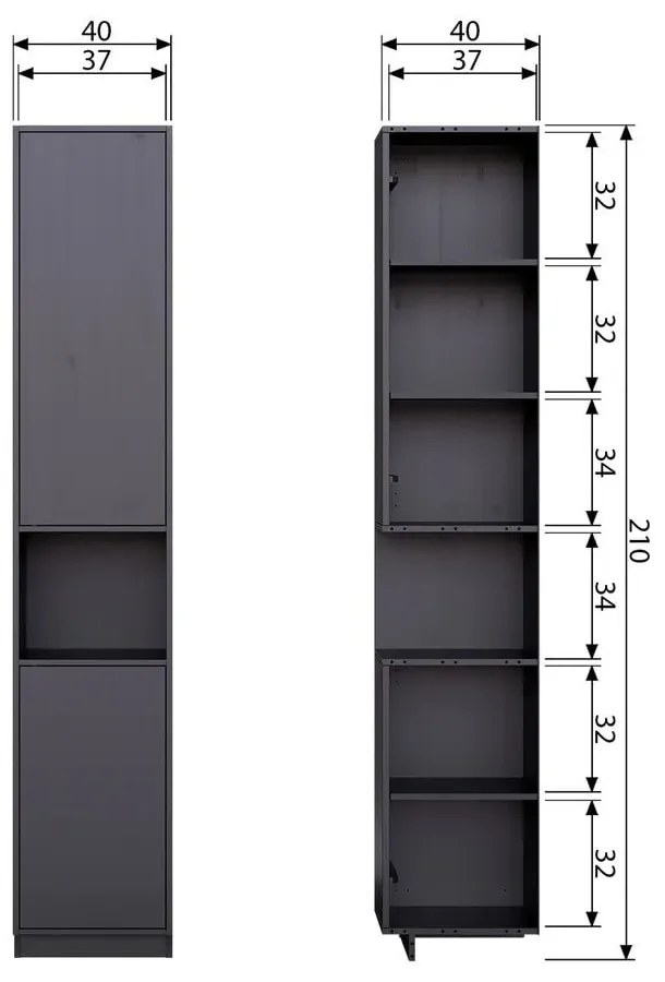 Černá modulární knihovna z borovicového dřeva 200x210 cm Finca – WOOOD