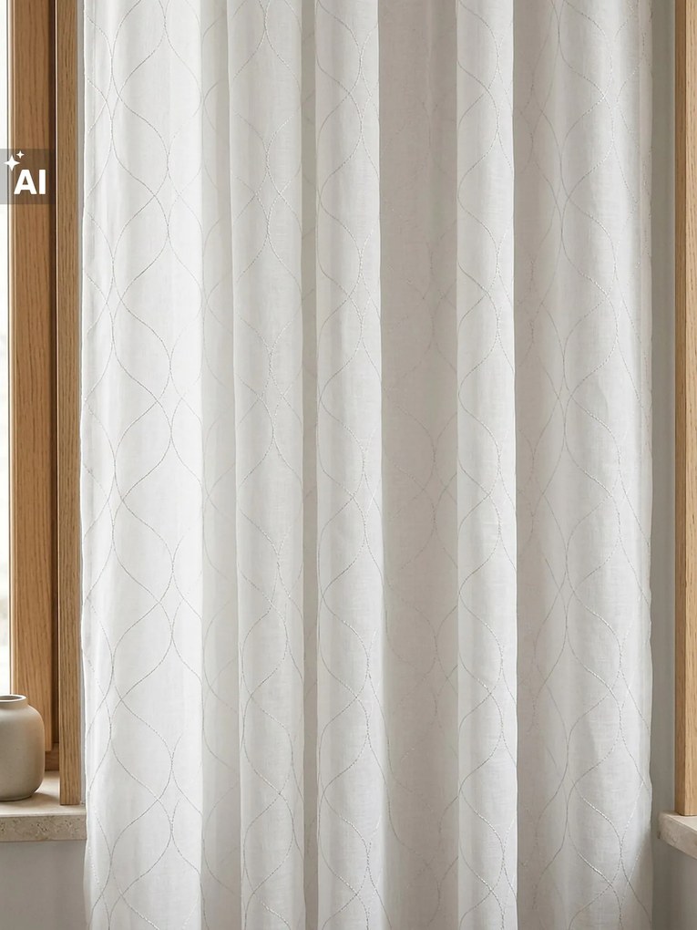 Sinsay - Sada záclon na řasící pásce s lesklou geometrickou výšivkou 2 pack - bílá