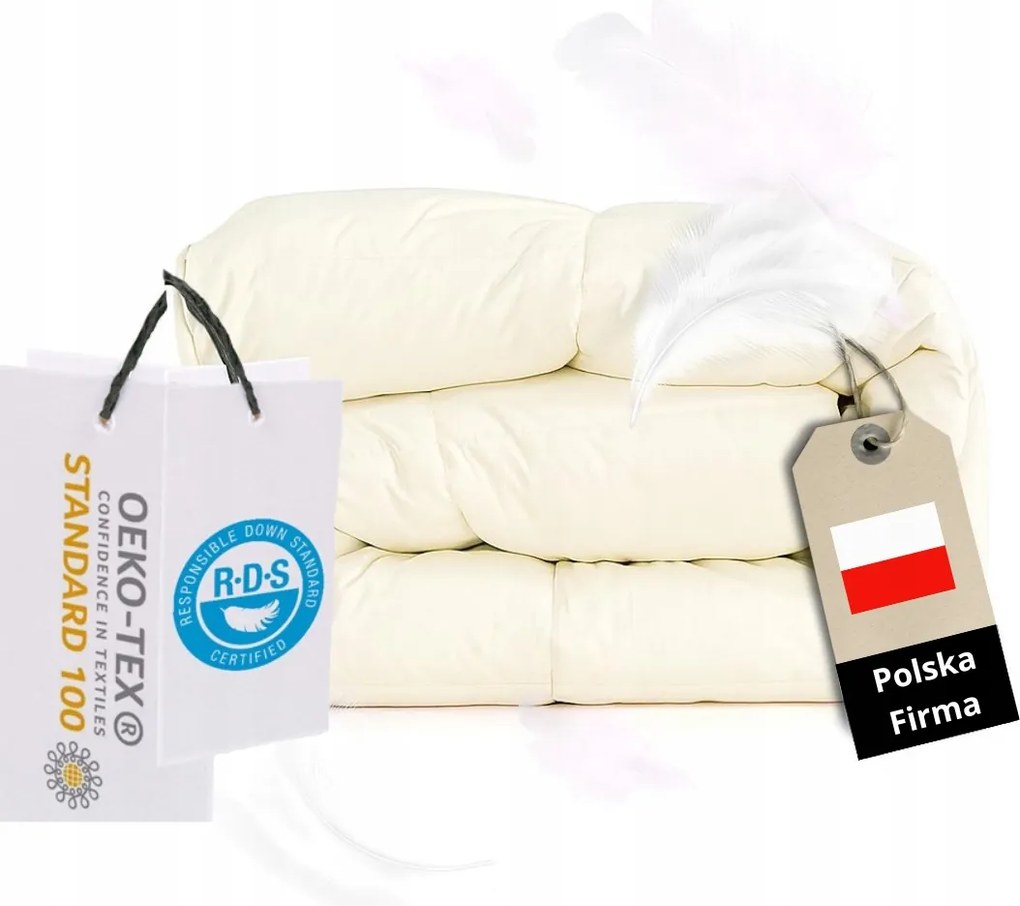 Péřová Přikrývka 200x220 Zimová 2KG Peří 100% antialergická Krémová Teplá
