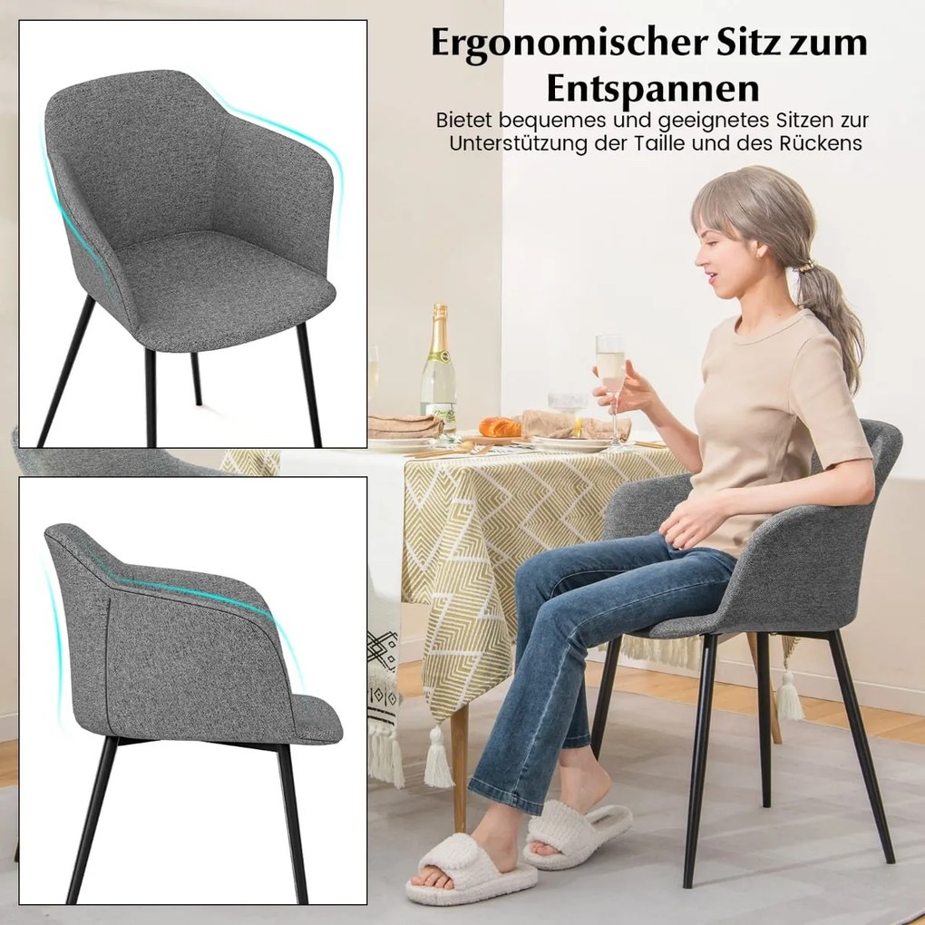 Costway Sada 2 jídelních židlí čalouněné židle s ergonomickým opěradlem šedé