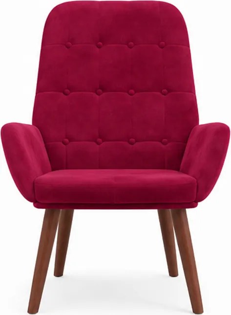 relaxační křeslo, odpočinkové, dřevo/kov/textil, 96x69x78 cm, nohy tmavé/vínová, Dekorino KR20260050