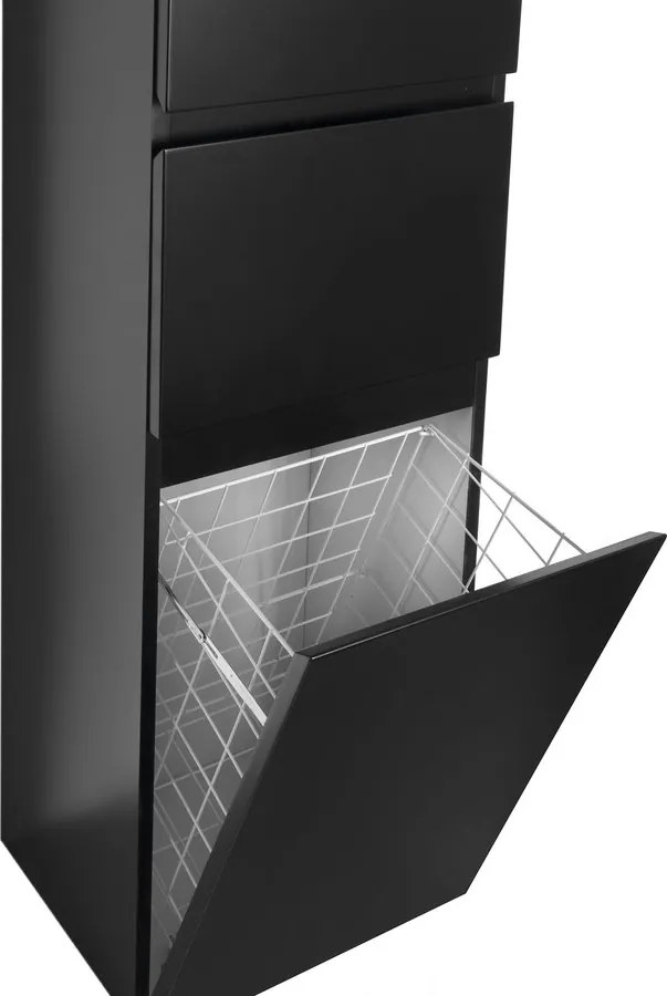 Aqualine Altair koupelnová skříňka doplňková 40 x 184 x 31 cm s košem levá černá mat AI685L