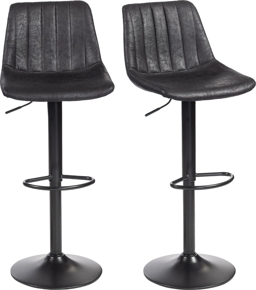 HOMCOM Bar Stools 2-Pack, Padded Metal Frame Bar Chairs with Backrest, Height-Adjustable Kitchen Stools with Footrest, 360° Swivel, Counter Stools for