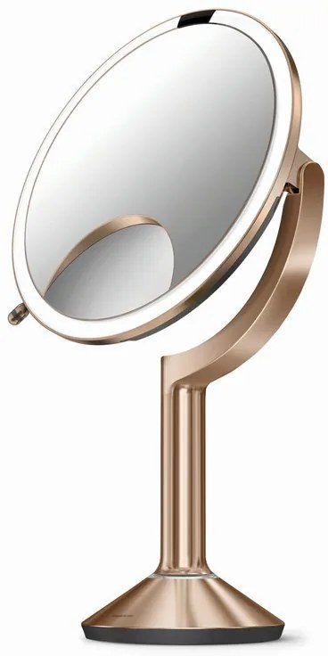 Simplehuman, Stolní kosmetické zrcadlo s LED osvětlením a dotykovým ovládáním Sensor TRIO, 20 cm | zlato růžová