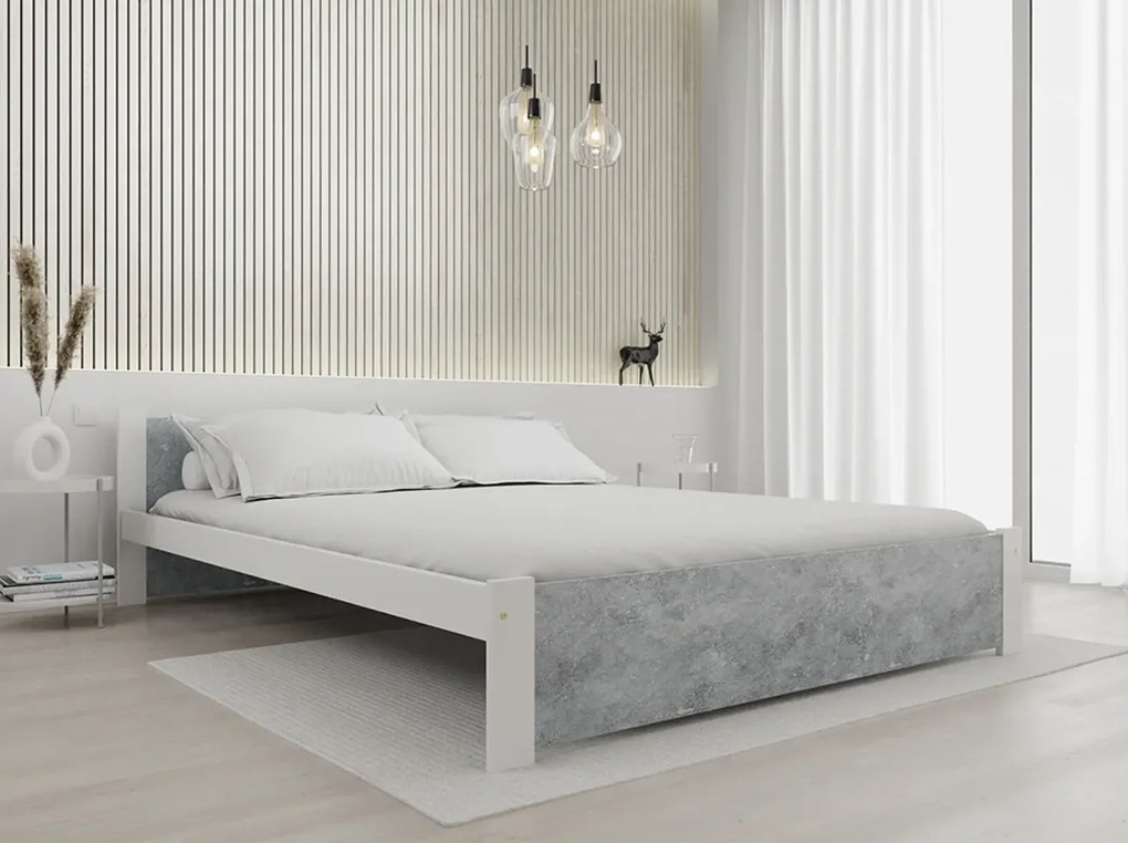 Postel IKAROS 140 x 200 cm, beton/bílá Matrace: Matrace Coco Maxi 20 cm, Rošt: S lamelovým roštem