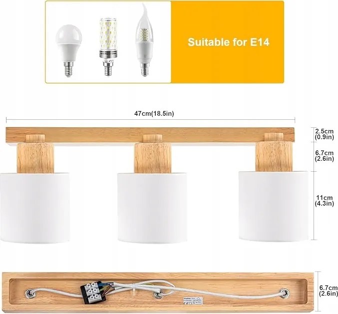 Stropní bodové svítidlo Lindby Wanessa, 47 cm, 3-bodové, dřevo, bílé, E14