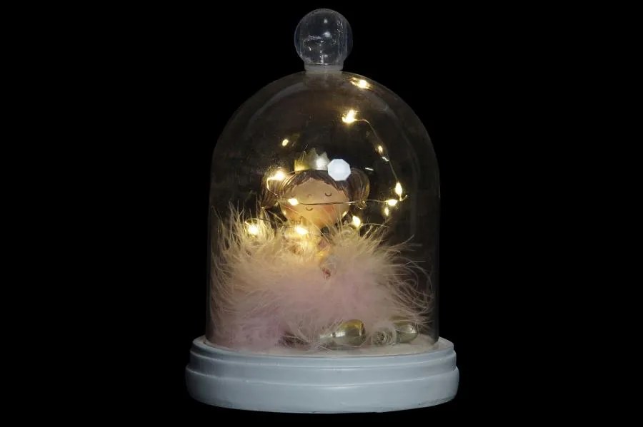 Andělka v sukýnce z peří -  ve skle / LED drátek, 19 x 13 cm