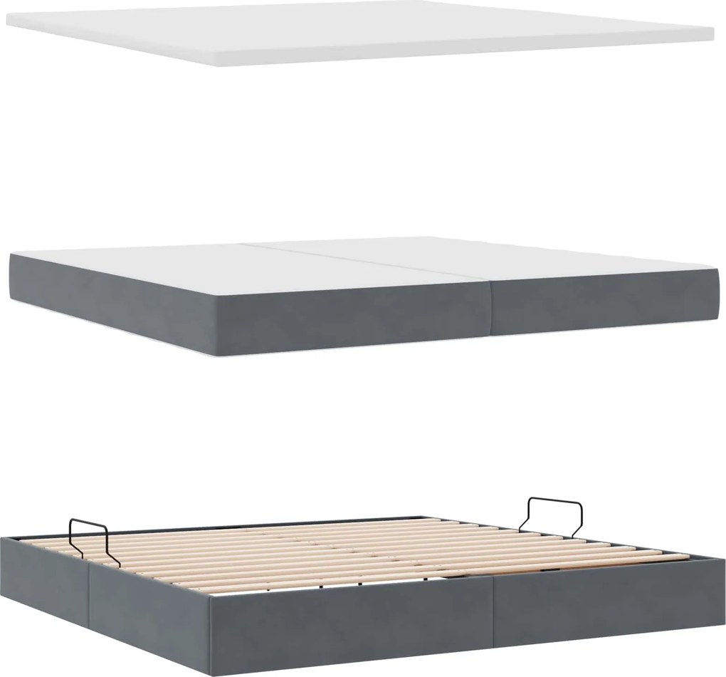 Postel s úložným prostorem s čelo Tmavě šedá 200 x 200 cm samet 3370780