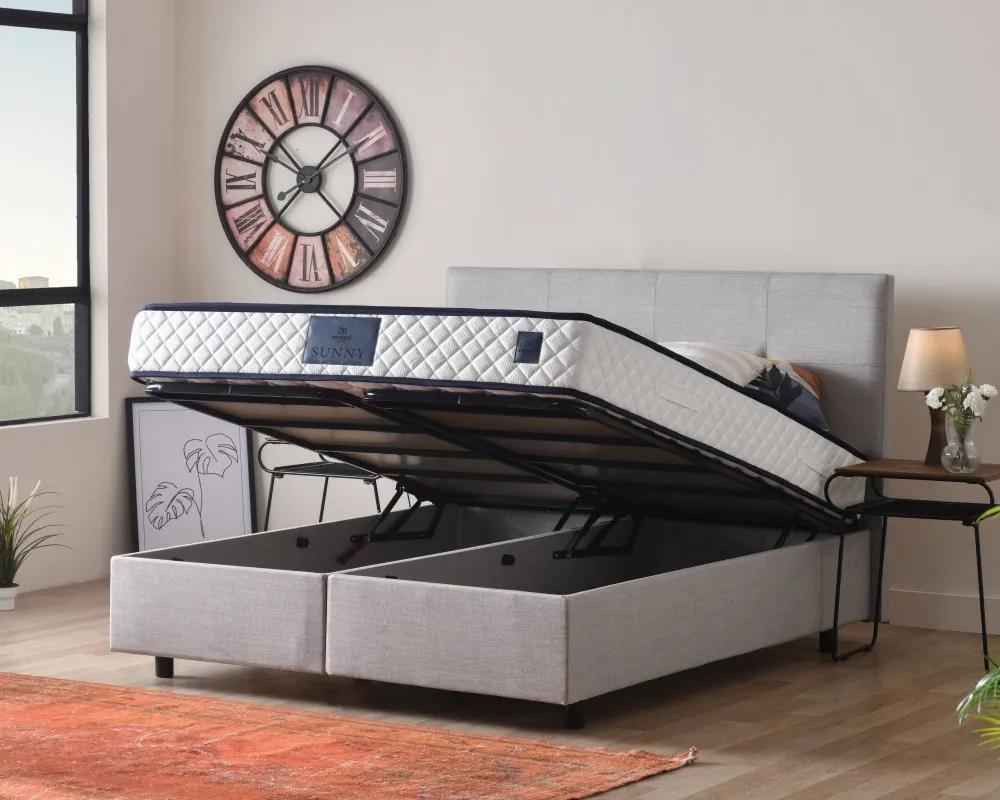 Čalouněná postel SUNNY s matrací - světle šedá 140 × 200 cm
