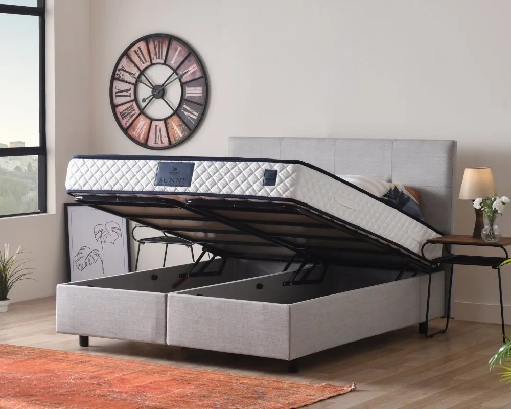 Čalouněná postel SUNNY s matrací - světle šedá 200 × 200 cm