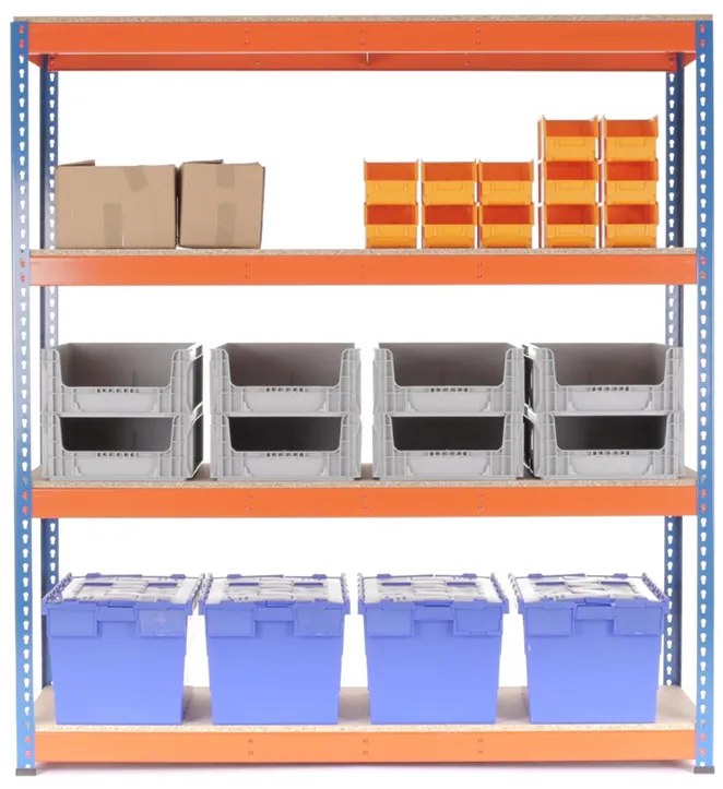 Fistar Regál 1800x1200x600 mm PROFESIONÁLNÍ, lakovaný 4-policový, nosnost 1600 kg - MODRO-ORANŽOVÝ