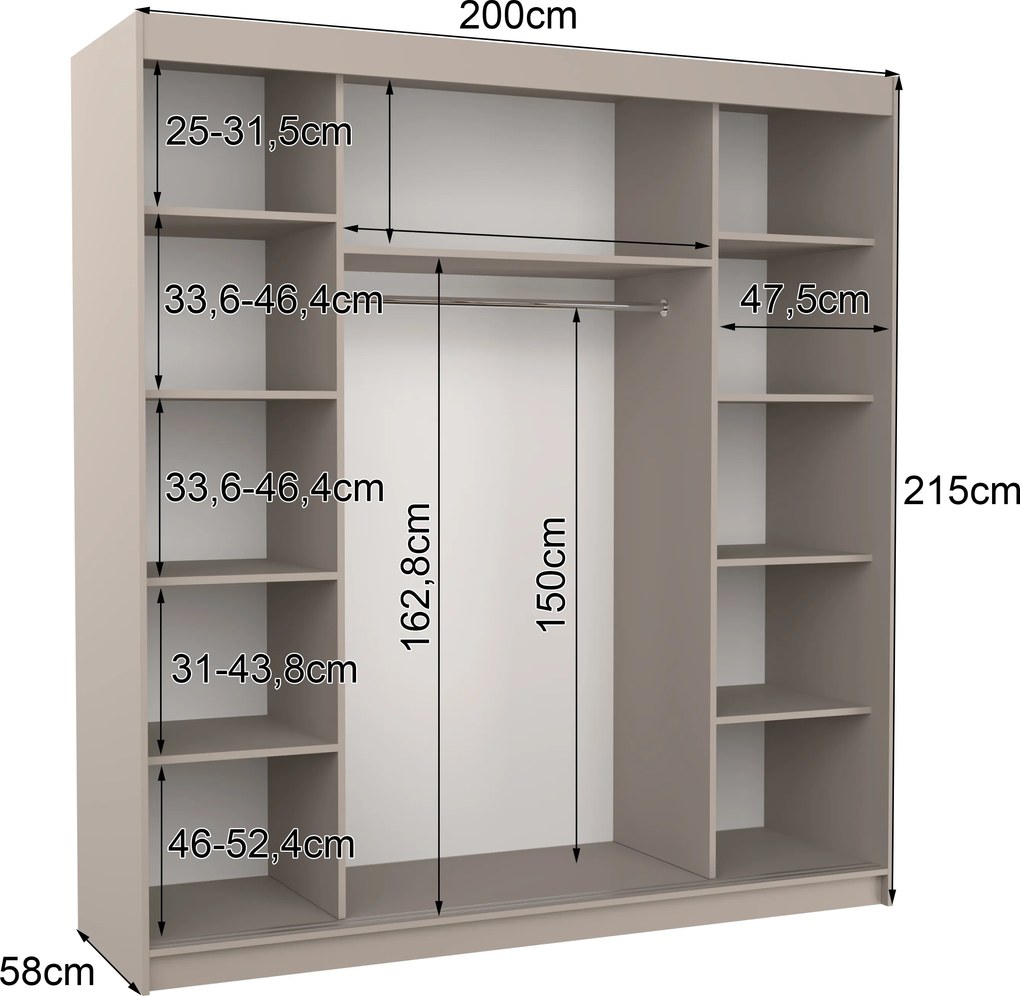 ADRK Furniture Posuvná skříň MEGAN 200 SW-MEG-K-200