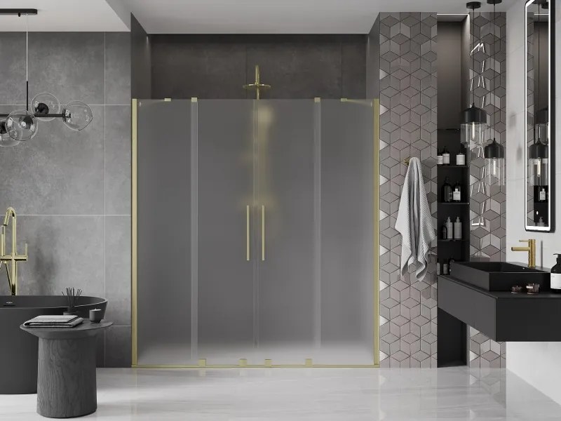 Mexen Velar Duo, posuvné sprchové dveře do otvoru 200 cm, 8mm sklo námraza, zlatá matná, 871-200-000-32-55