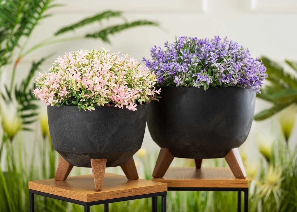 PLASTOVÝ KVĚTINÁČ ROSA LINEA SADA 2KS 15X24,3 CM+18,3X29,2 CM IMITACE BETONU ČERNÁ