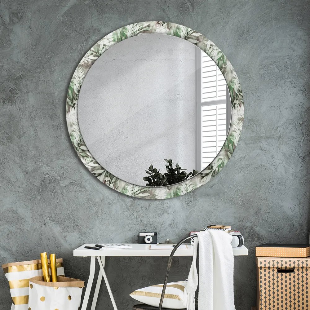 Kulaté dekorativní zrcadlo na zeď Listy do akvarelu fi 100 cm