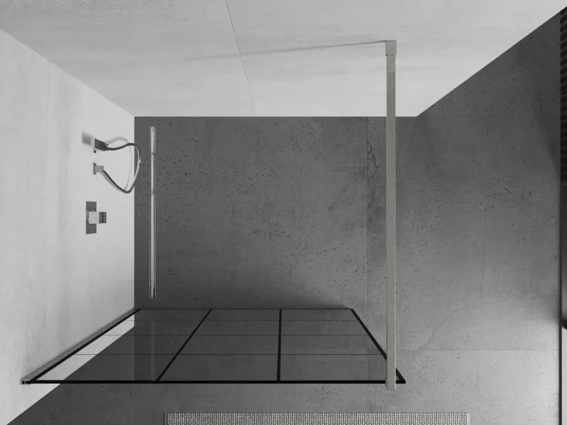 Mexen Kioto, sprchová zástěna Walk-In 100 x 200 cm, 8mm čiré sklo černý vzor, broušená ocel profil, 800-100-101-97-77