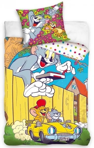 Carbotex povlečení bavlna Tom a Jerry Ve žlutém kabrioletu 140x200+70x90 cm