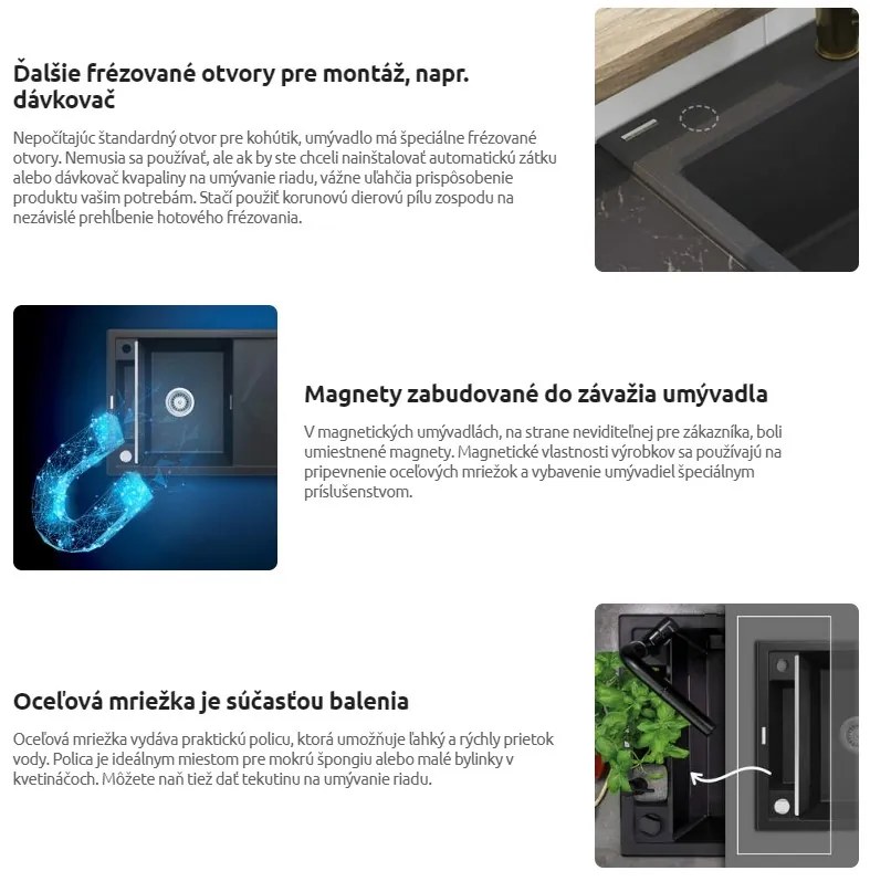 Deante Magnetic, granitový dřez na desku 690x500x219 mm, 3,5" + prostorově úsporný sifon, 1,5-komorový, černá, ZRM_N503