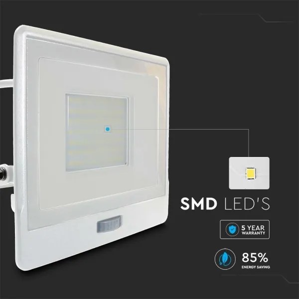 LED Reflektor se senzorem LED/50W/230V 4000K IP65 bílá