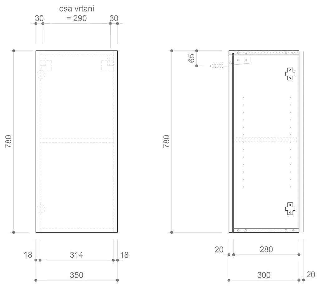 Sapho, ESPACE skříňka 35x78x32cm, 1x dvířka, levá/pravá, bílá lesk, ESC630-3030