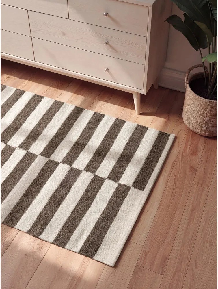 Bílý/hnědý oboustranný/ručně tkaný vlněný koberec 80x150 cm Vika – Hanse Home