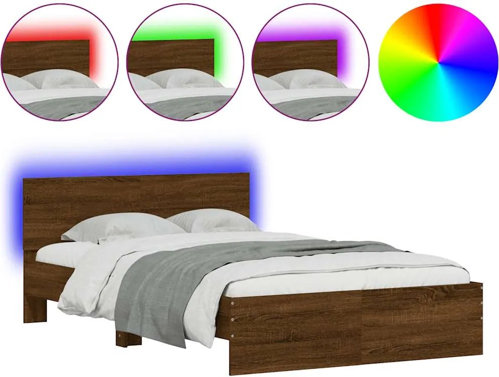 Rám postele s čelem a LED osvětlením hnědý dub 140 x 190 cm 3207629