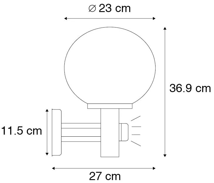 Venkovní nástěnné svítidlo černé s čirým sklem včetně senzoru pohybu - Sfera