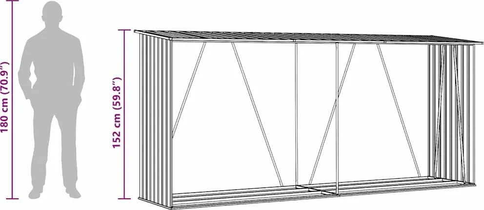 vidaXL Zahradní kůlna na dříví z pozinkové oceli 330x84x152 cm [47085] Barva: Zelená