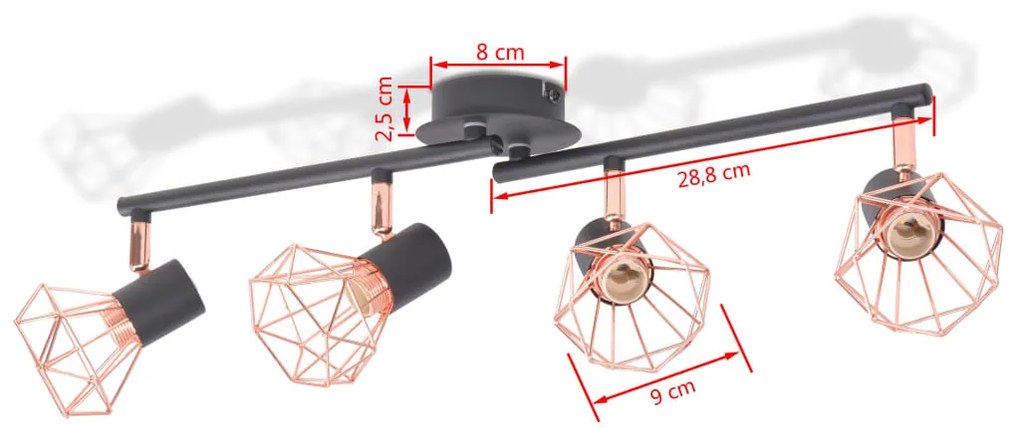 vidaXL Marketos Stropní světlo se 4 bodovkami, E14, černá a měď