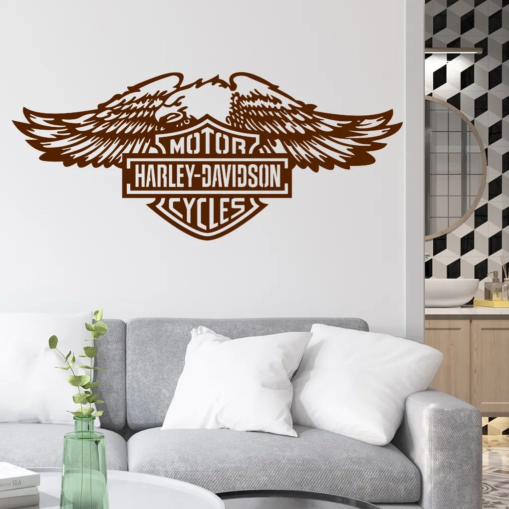 Živá Zeď Samolepka na zeď Harley Davidson orel Barva: hnědá, Velikost: 80 x 34 cm