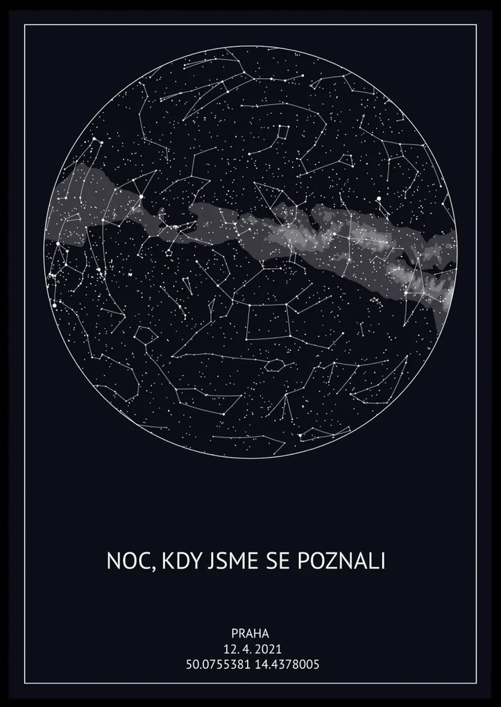 Plakát Hvězdná mapa vašeho životního okamžiku Velikost: A3 - 29,7x42 cm, Volba rámu: bez rámu, Vzhled: Červánky