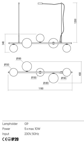 Redo 01-2779 - Lustr na tyči ROY 5xG9/10W/230V