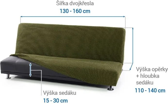 Super strečové potahy NIAGARA zelená dvojkřeslo s dřevěnými rukojeťmi (š. 130 - 160 cm)