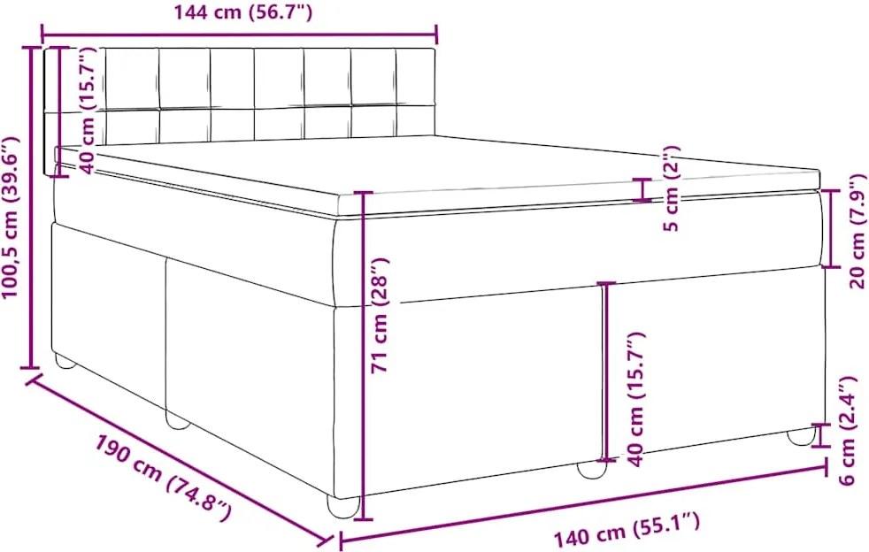 Box spring postel s matrací tmavě hnědá 140x190 cm textil 3126400