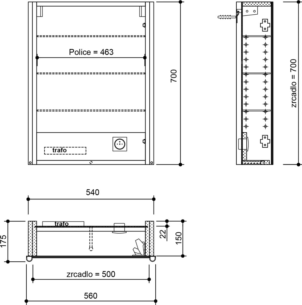 Sapho, ALIX galerka s LED osvětlením 56x70x17, 5cm, levá/pravá, bílá, AX156-0030
