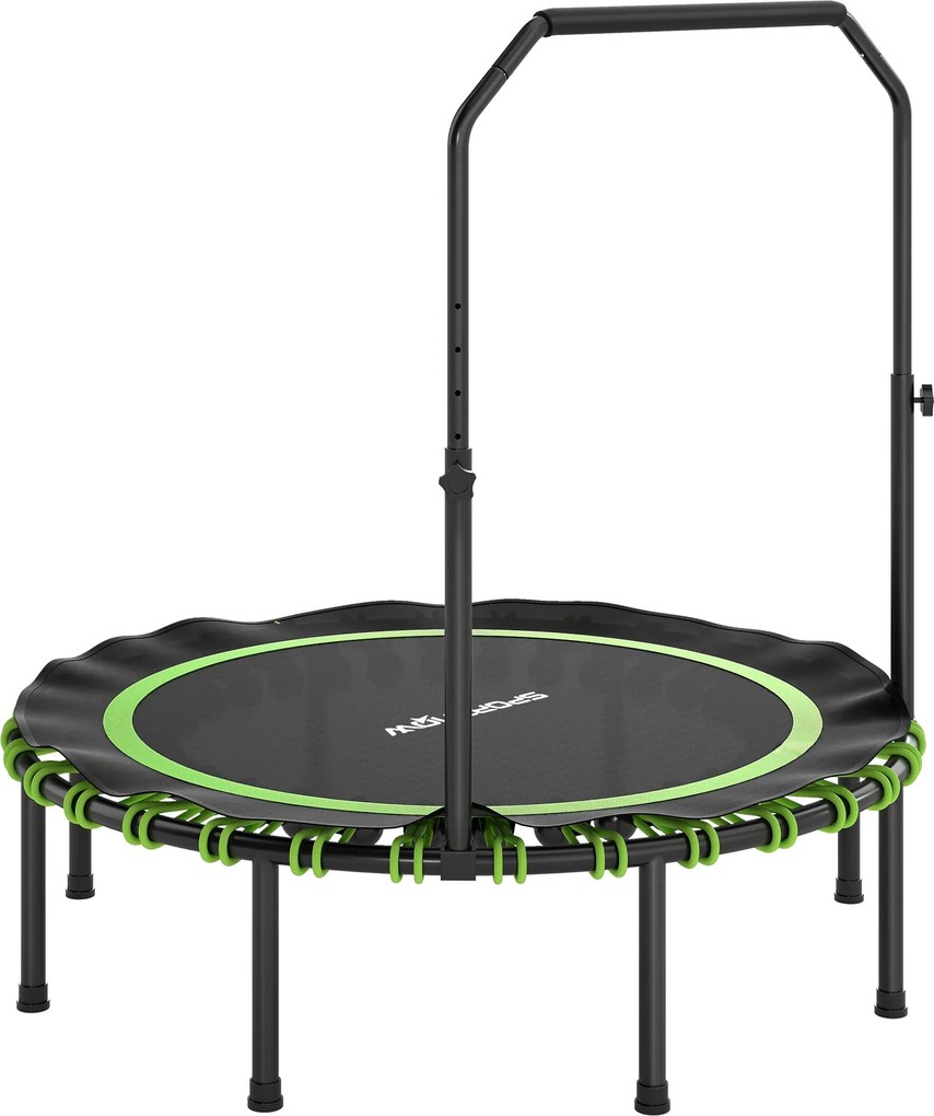 SPORTNOW Fitness trampolína s nastavitelnou rukojetí, sportovní trampolína do interiéru i exteriéru, ocel, plast, zelená A71-059V02GN