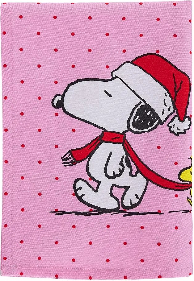 PEANUTS Utěrka Snoopy s vánoční čepičkou - růžová