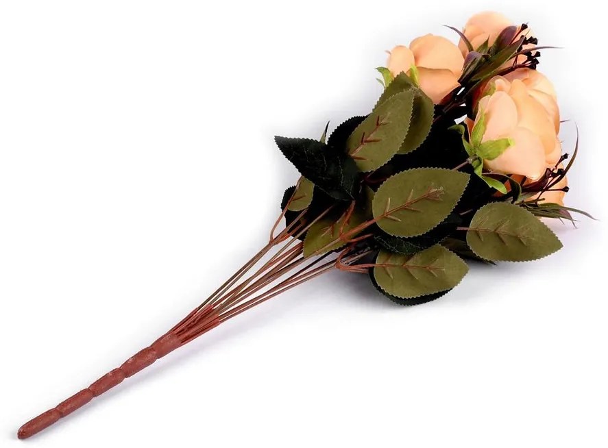 Umělá kytice růže - 1 lososová