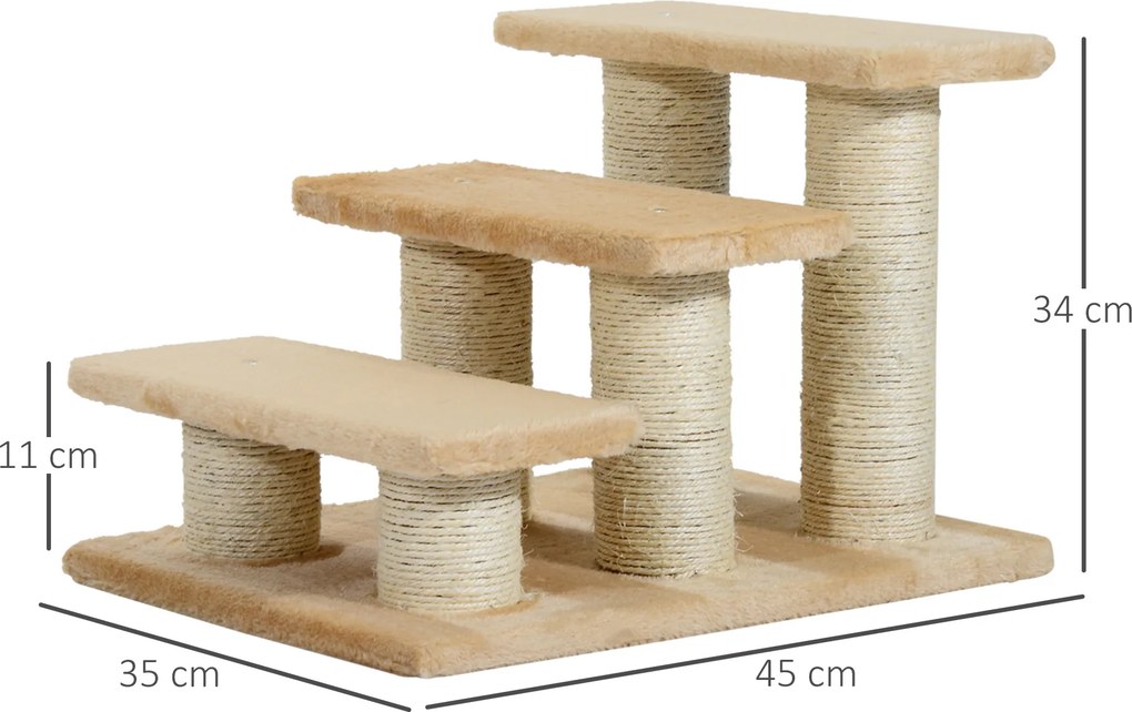 Schody pro kočky PawHut pro staré kočky s artritidou, výška schodu 11 cm, schody pro psy a kočky, plyš, krémová barva | Aosom.de